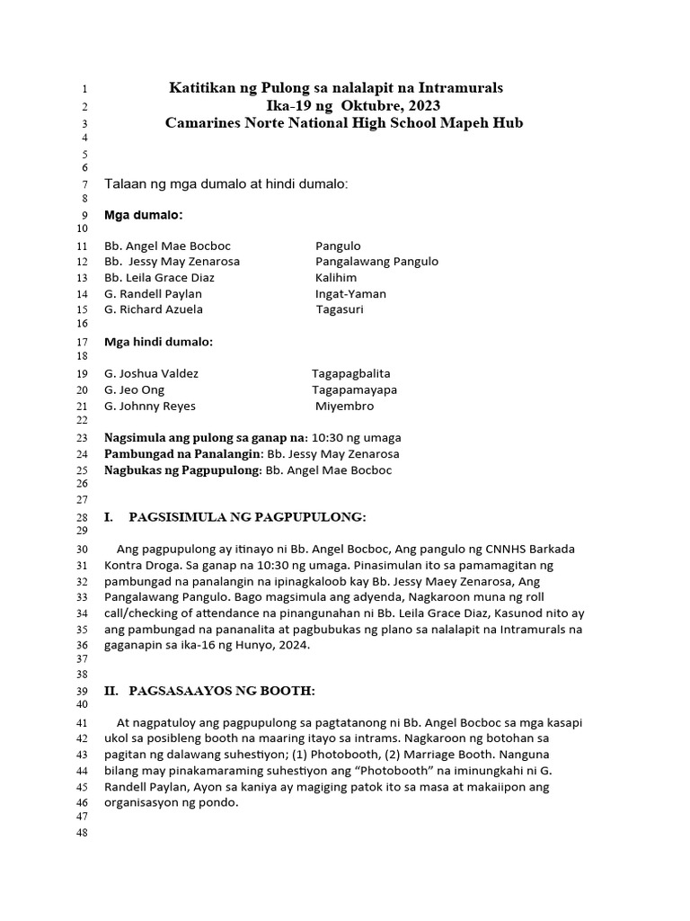 Katitikan-ng-Pulong-sa-nalalapit-na-Intramurals-3 | PDF Katitikan-ng-Pulong-sa-nalalapit-na-Intramurals-3 | PDF
