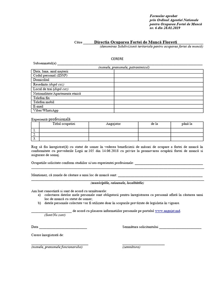 1 - Cerere de Inregistrare | PDF