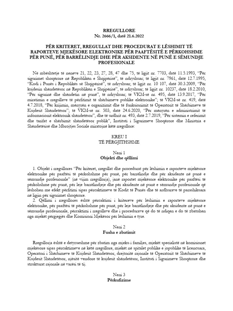 Rregullore e Ministrisë Së Shëndetësisë Dhe Mbrojtjes Sociale Dhe e Institutit Të Sigurimeve ...