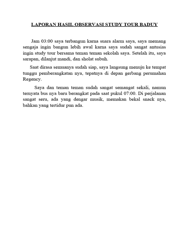Laporan Hasil Observasi Study Tour Baduy | PDF