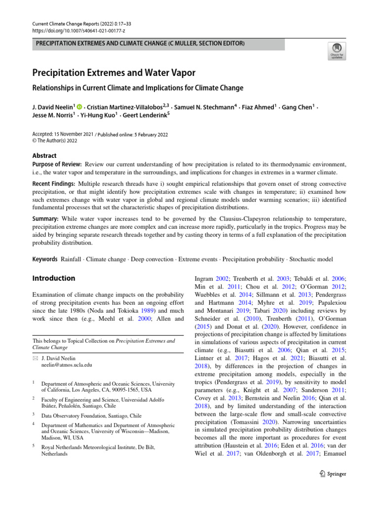 Precipitation Extremes and Water Vapor: Relationships in Current ...