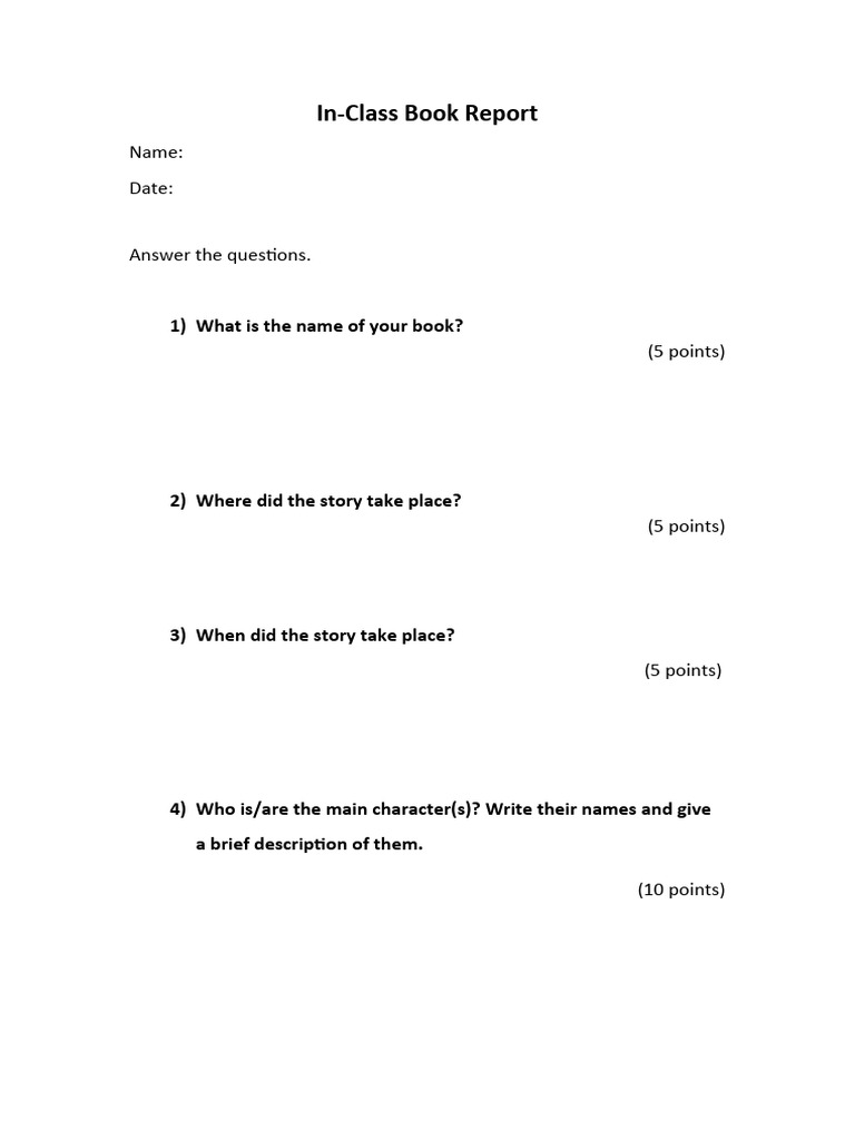 In-Class Book Report Template | PDF | Games & Activities