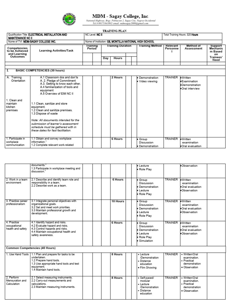 Training Plan EIM | PDF | Electrical Wiring | Occupational Safety And Health