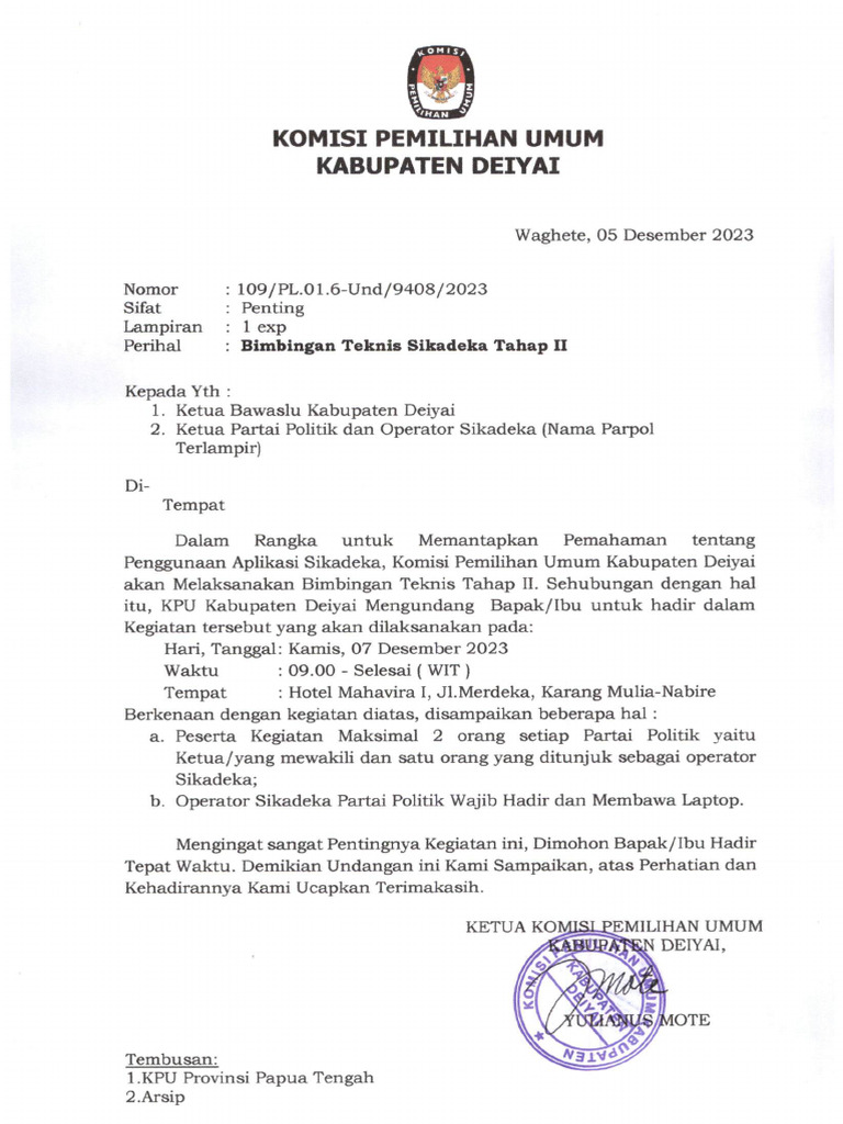 Undangan Bimtek Sikadeka Tahap II | PDF