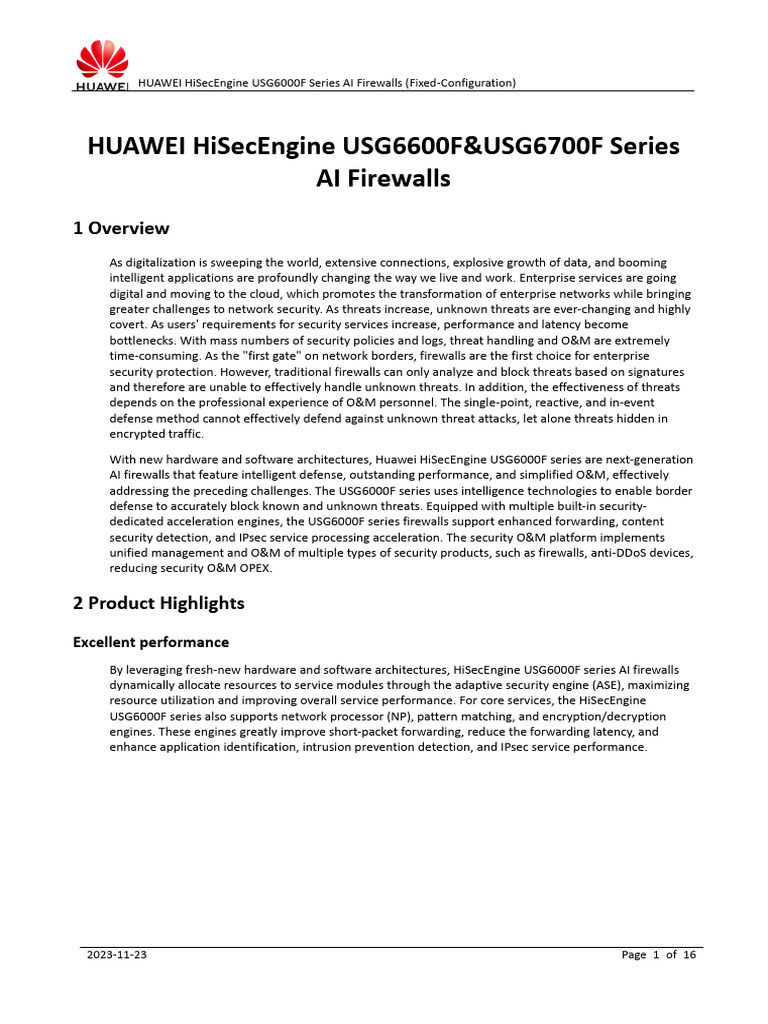 (R023C00) HUAWEI HiSecEngine USG6600F&USG6700F Series Firewalls Datasheet | PDF | Computers