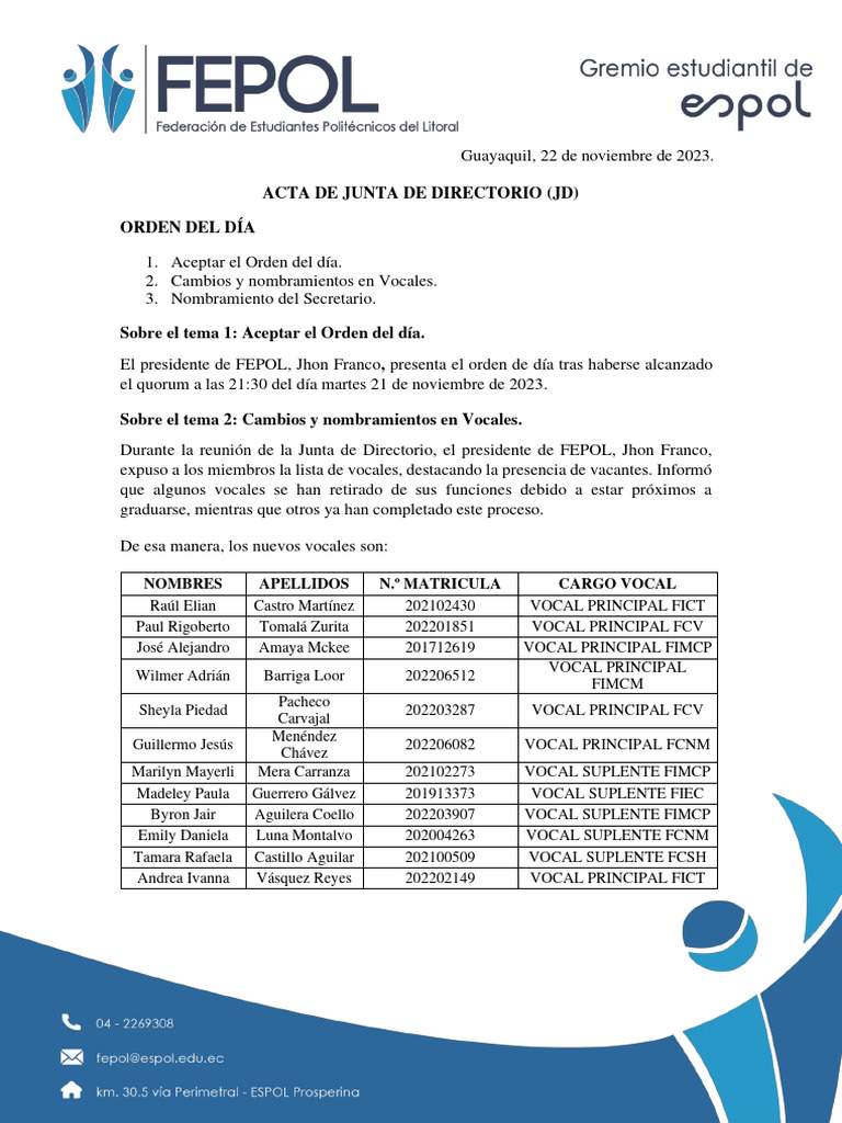 Acta - 4 - JD - 22 - 11 - 2023 | PDF | Gobierno | América del Sur