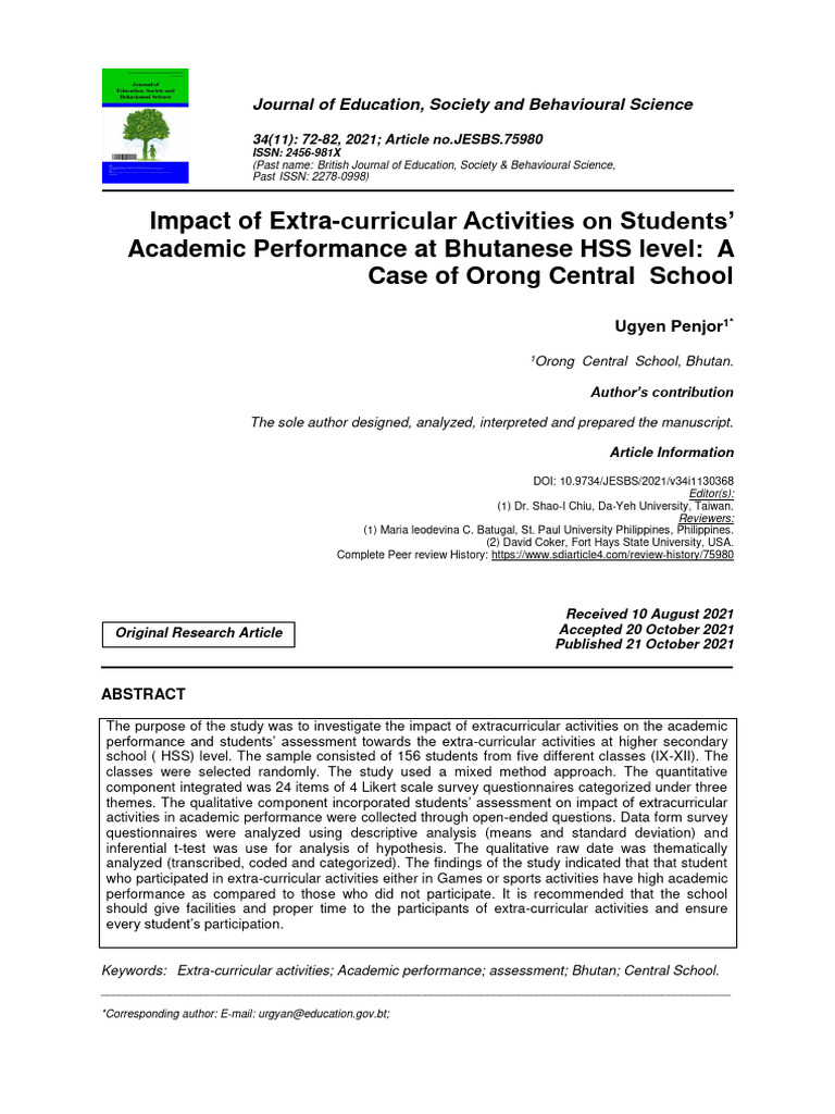 Impact of Extracurricular Activities on Academic Performance | PDF ...