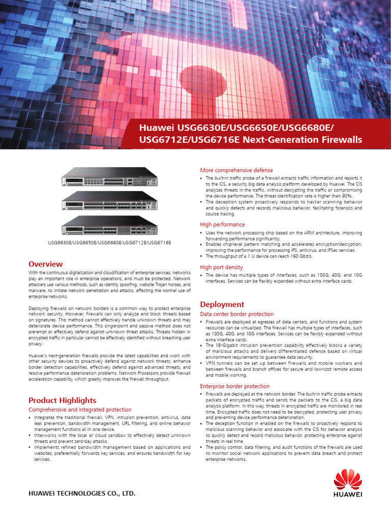 Huawei USG6630E-USG6650E-USG6680E-USG6712E-USG6716E Next-Generation Firewalls Brochure | PDF ...