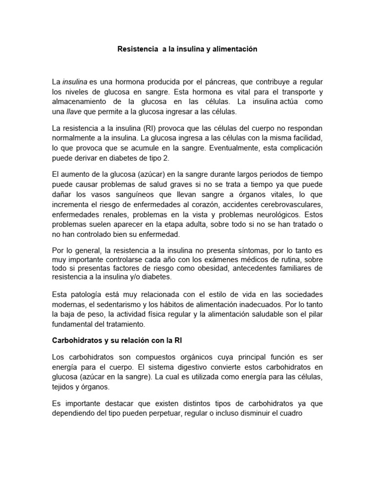 Carbohidratos y Resistencia A La Insulina | PDF | Insulina | Diabetes Carbohidratos y Resistencia A La Insulina | PDF | Insulina | Diabetes
