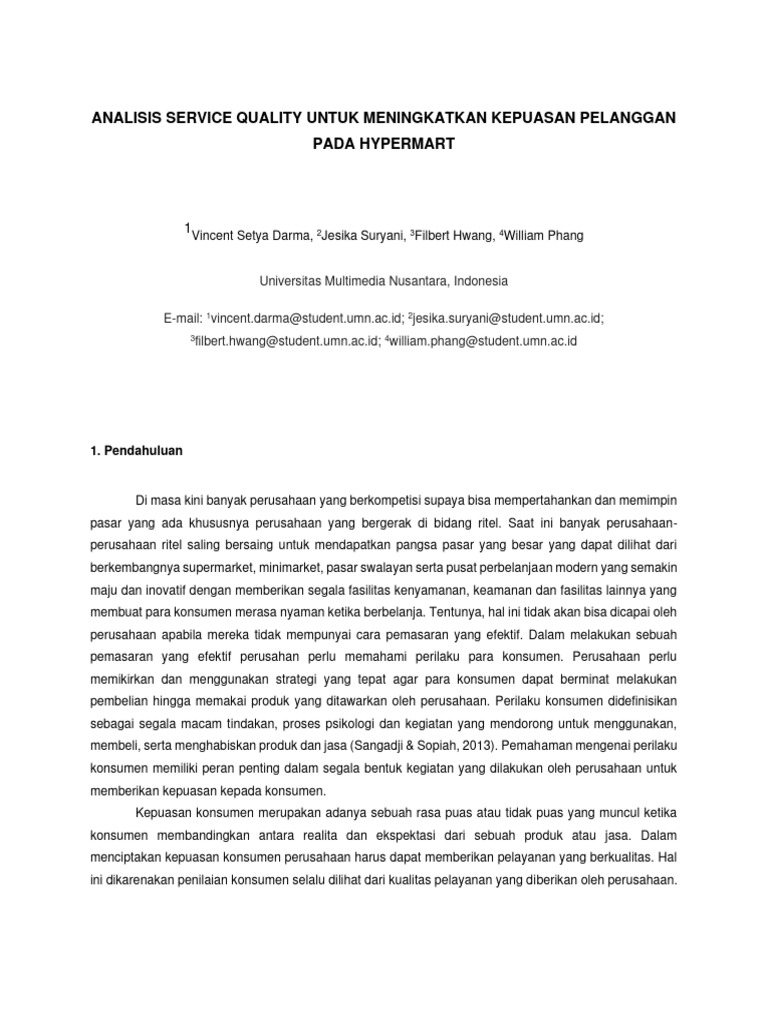 Analisis Service Quality Untuk Meningkatkan Kepuasan Pelanggan Pada ...