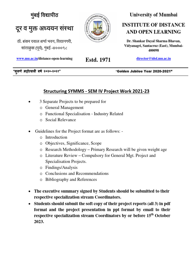 MMS Sem IV Projects - Guidelines | PDF