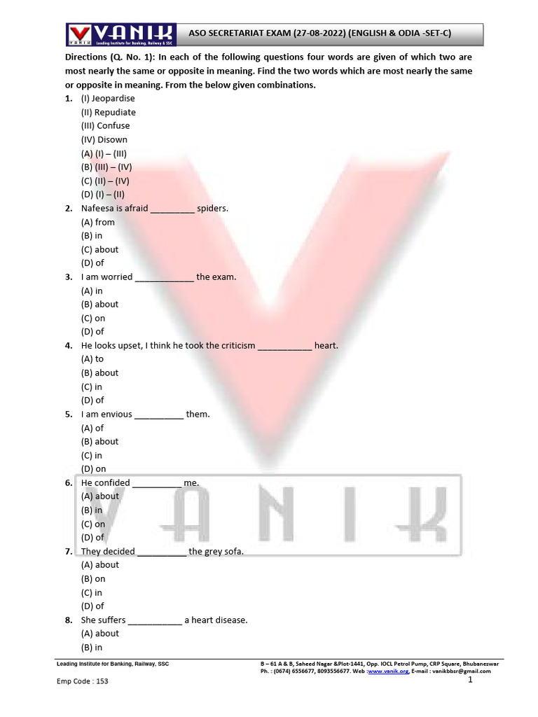 ASO SECRETARIAT EXAM (27-08-2022) (English & ODIA) SET - C | Download ...
