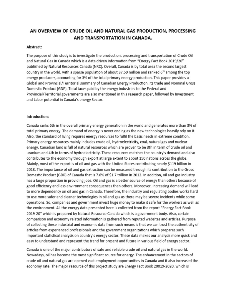 Crude Oil and Gas Production in Canada | PDF