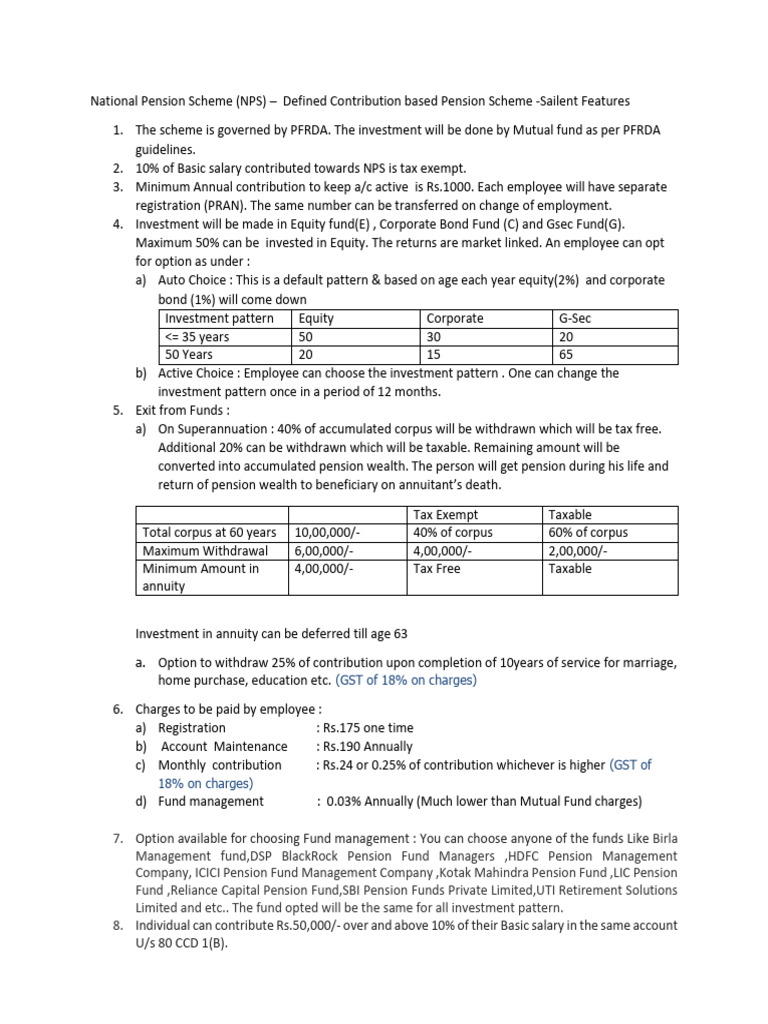 National Pension Scheme Features | PDF