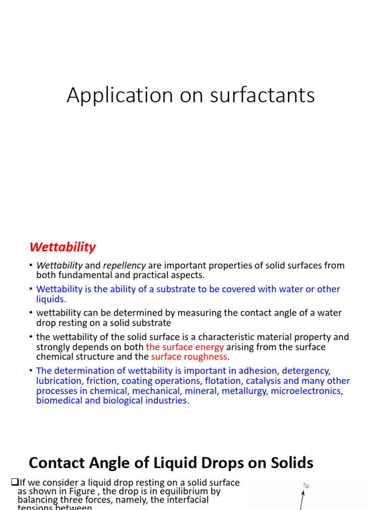 Application On Surfactants | PDF | Wetting | Surfactant
