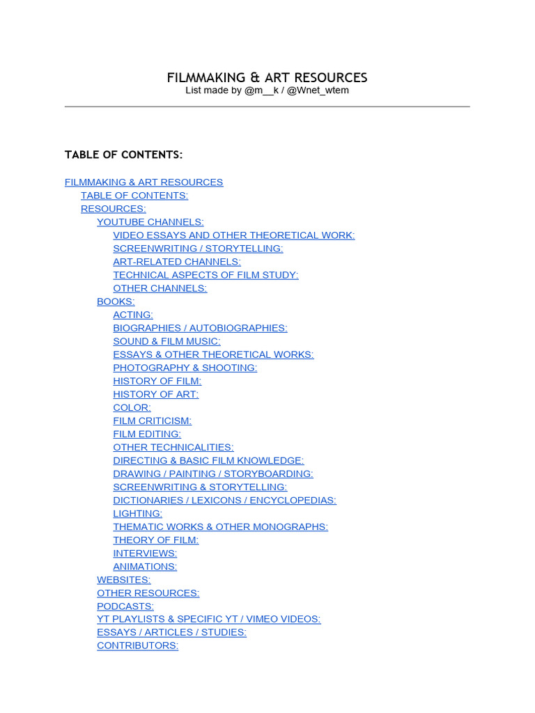 Filmmaking & Art Resources | PDF