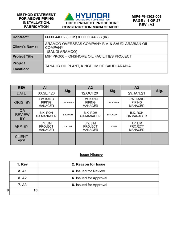 MIP6-PI-1305-006 - MS For Above Piping Installation, Fabricate - Rev.3 ...