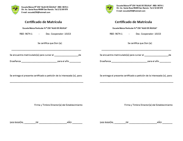 Certificado Matricula | PDF