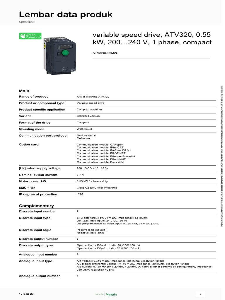 Altivar Machine ATV320 - ATV320U06M2C | PDF | Science & Mathematics