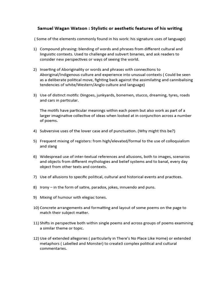 Samuel Wagan Watson Stylistic Features | PDF