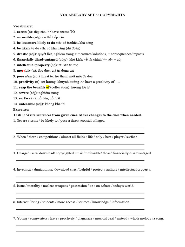 Homework - Vocabulary Set 3 - Copyrights | PDF | Social Science ...