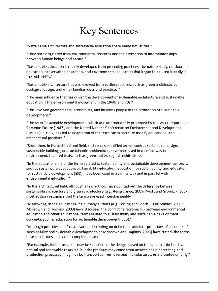 Key Sentences | PDF | Sustainability | Sustainable Development