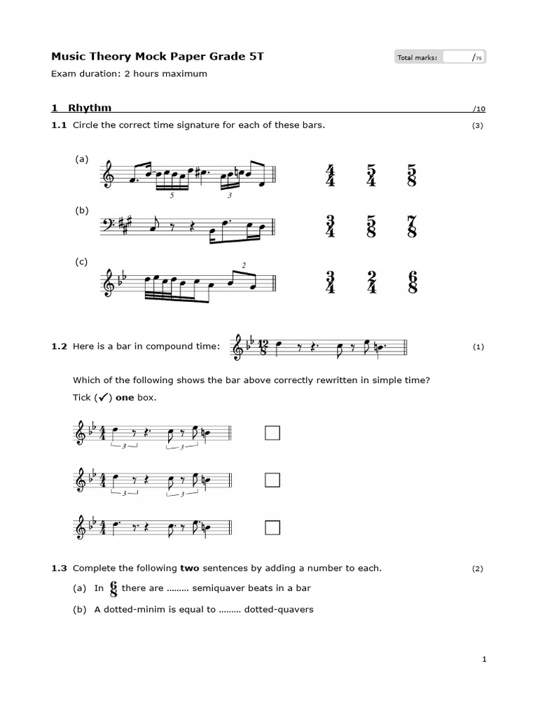 Grade 5 Theory Mock Paper | PDF | Scale (Music) | Musical Compositions