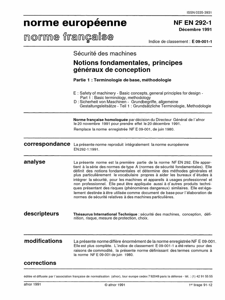 NF en 292-1 | PDF