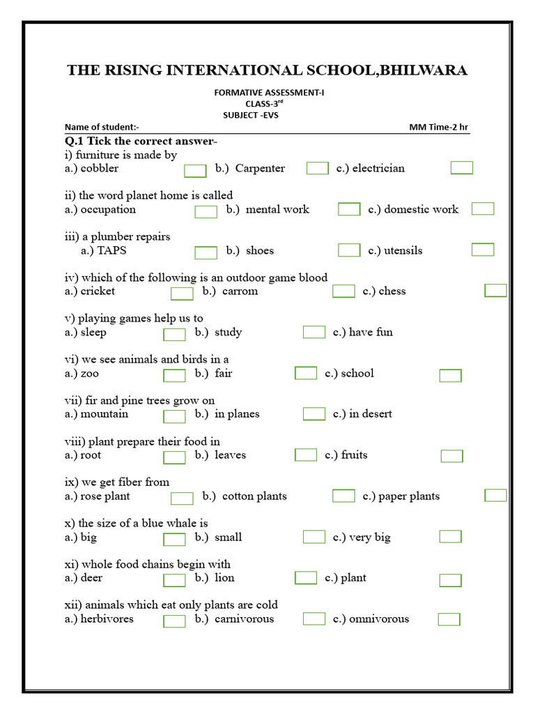 Class 3rd EVS | PDF | Organisms | Plants
