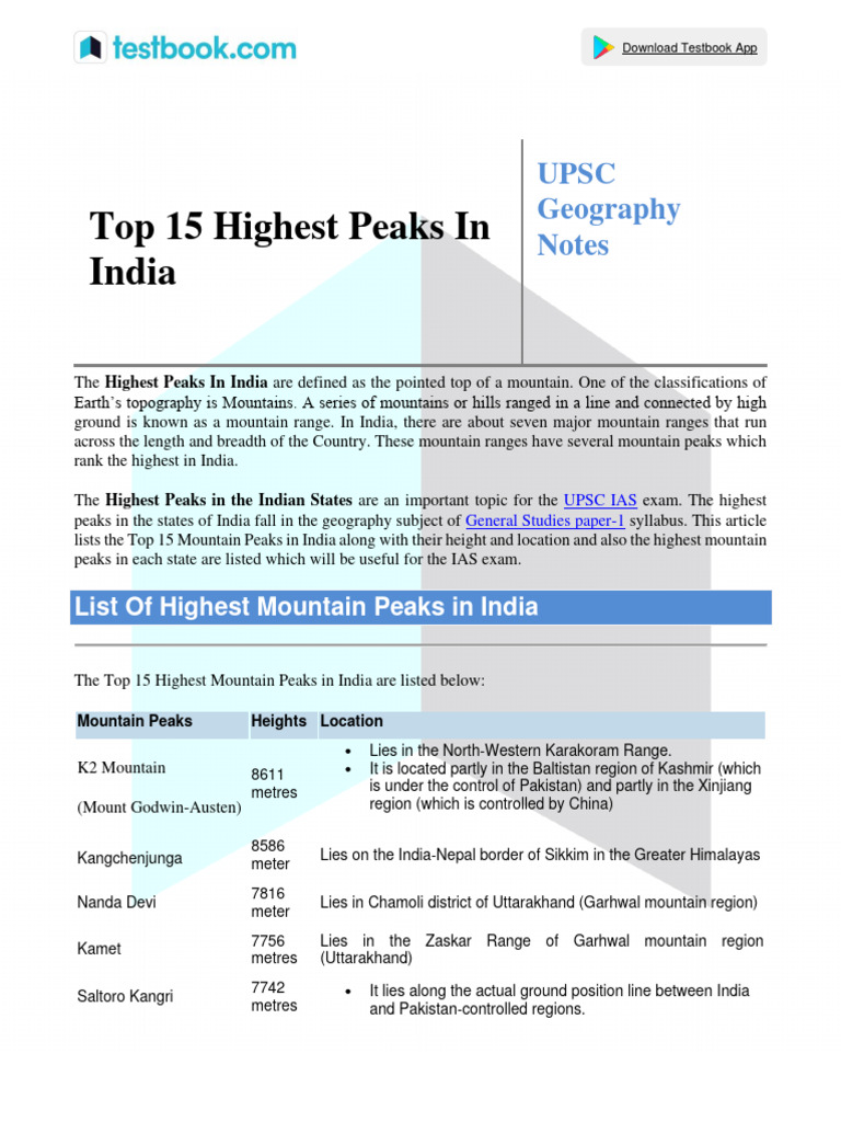 Op 15 Highest Peaks in India 0d488500 | PDF | Himalayas