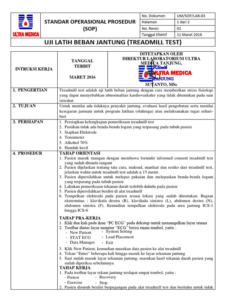 Sop Treadmill Ultra | PDF | Teknologi & Rekayasa