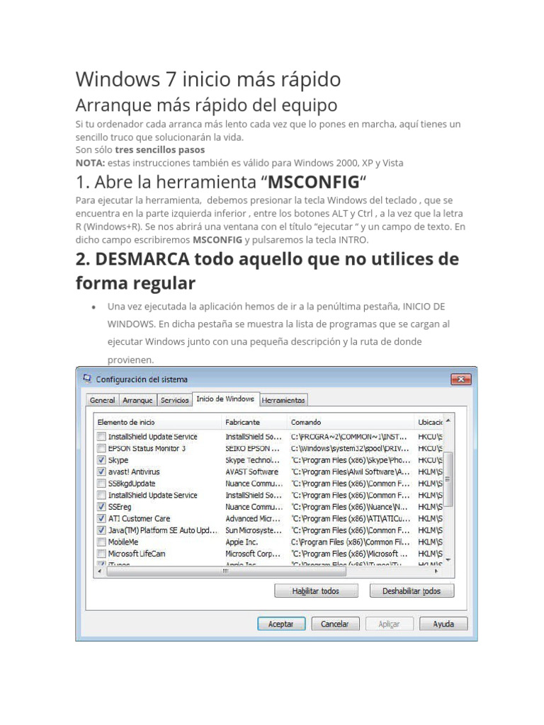 Windows 7 inicio más rápido | PDF