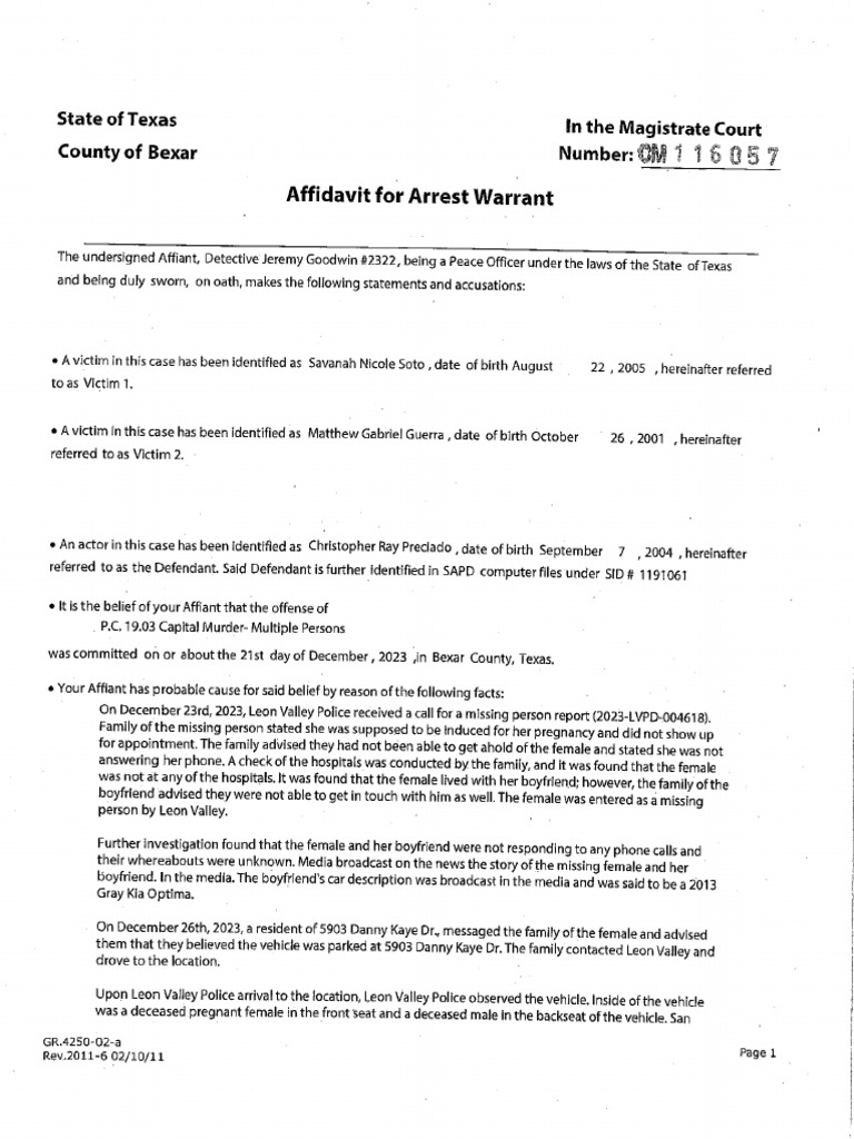 Christopher Preciado's Arrest Affidavit | PDF