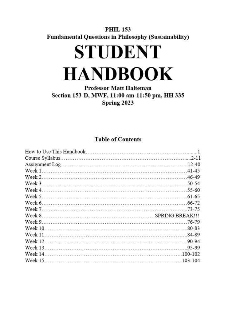 phil 153 student handbook spring 2023 | PDF | Plagiarism | Inquiry
