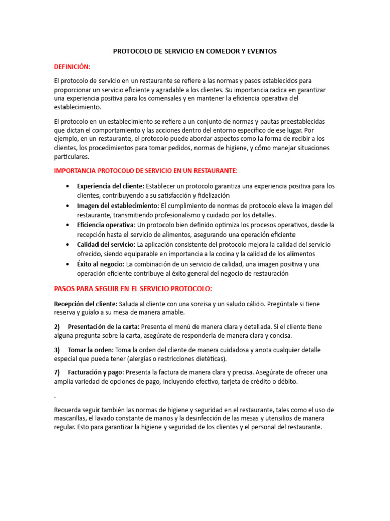 Protocolo de Servicio en Comedor y Eventos | PDF | Planificación
