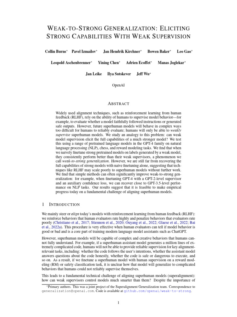 Weak To Strong Generalization | Download Free PDF | Cognition ... Weak To Strong Generalization | Download Free PDF | Cognition ...