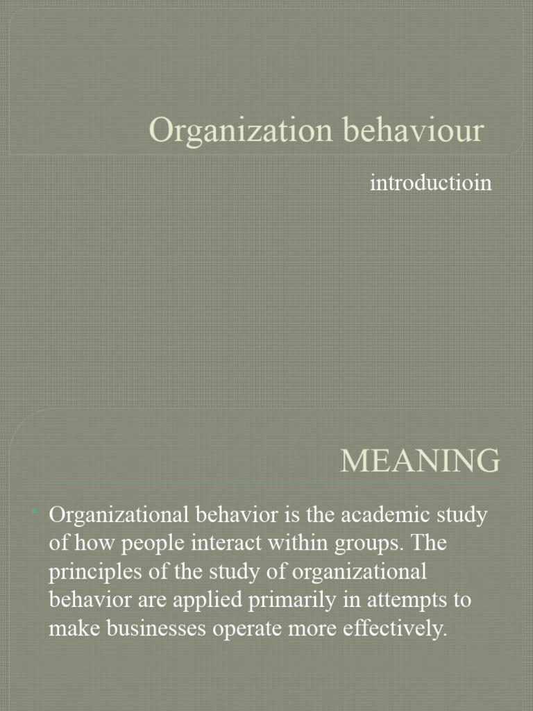 Organization Behaviour INTRODUCTION | PDF | Organizational Behavior | Performance Management