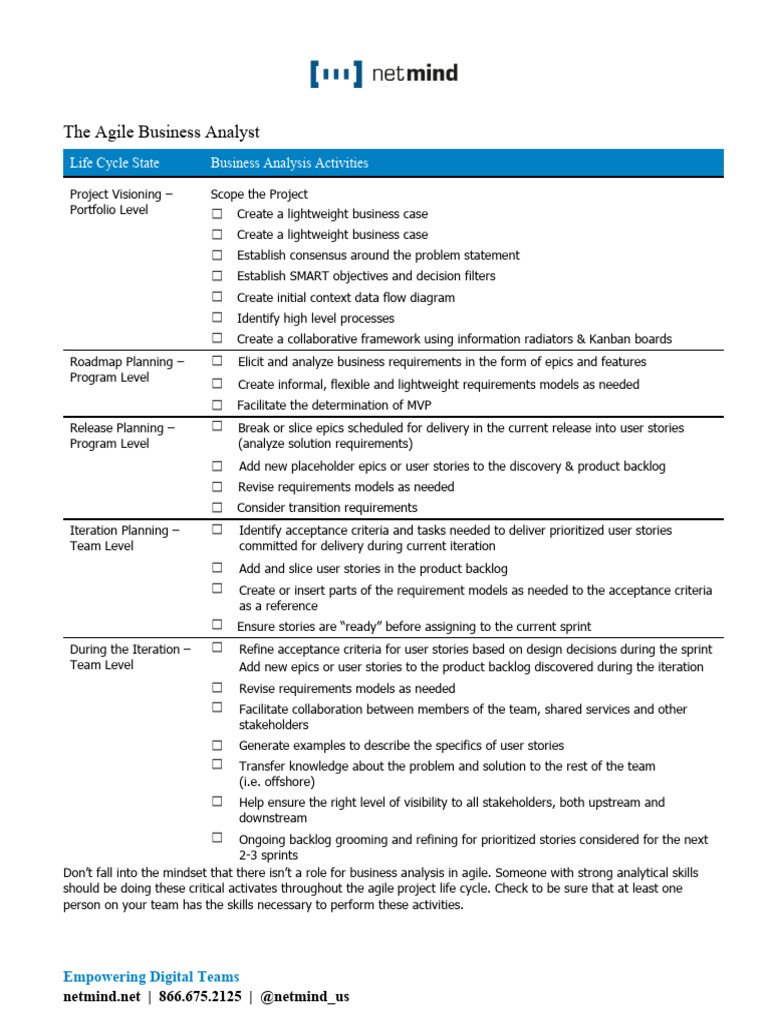 Agile Business Analyst Checklist - NM | PDF