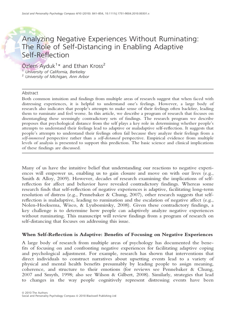 Analyzing Negative Experiences Without Ruminating The Role of Self ...