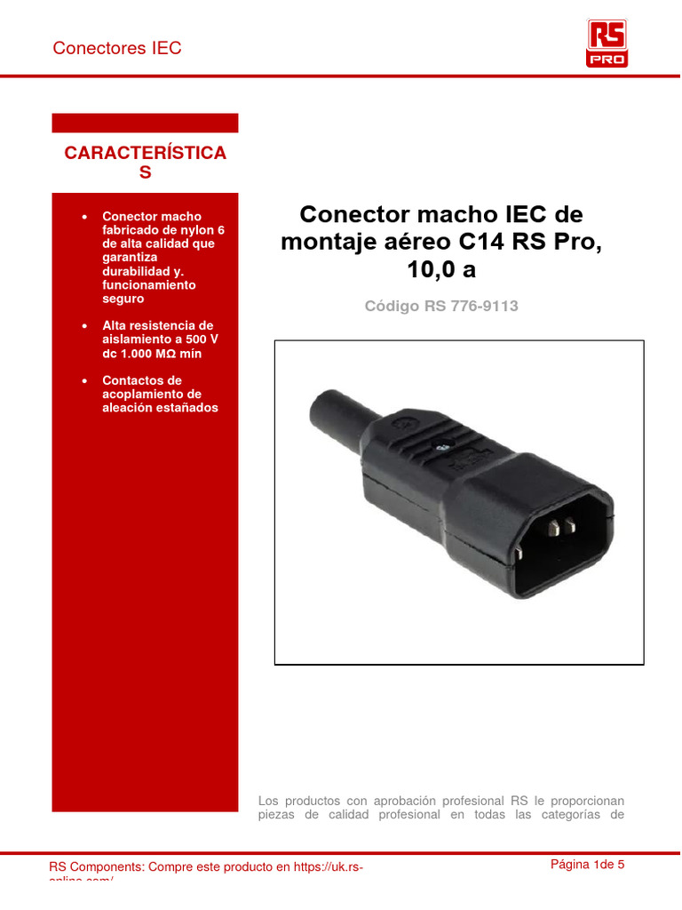 Conector Macho Iec | Descargar gratis PDF | Conector eléctrico | Bienes ...