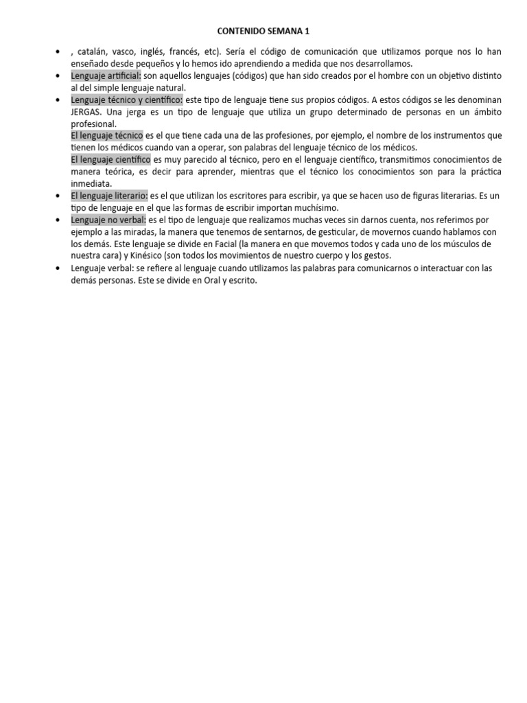 Contenido Semana 5 Lenguaje | PDF | Comunicación | Lingüística