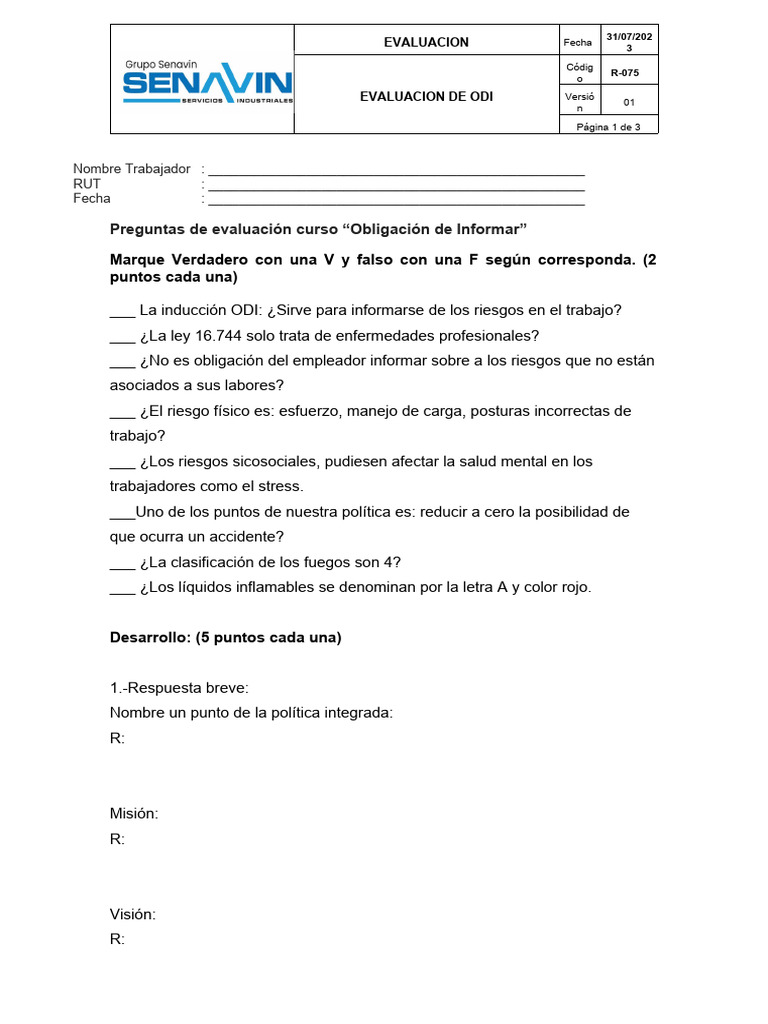 Evaluación Curso Obligación de Informar | PDF