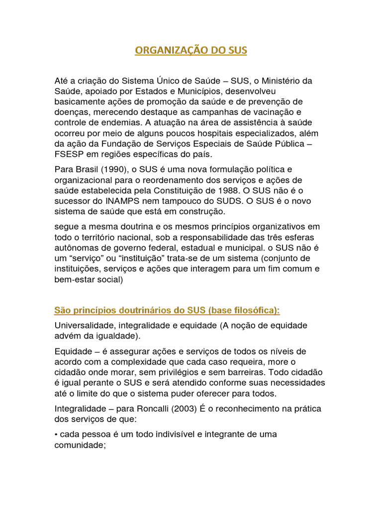 5.1 Resumo Organização Do Sus | PDF | Planejamento