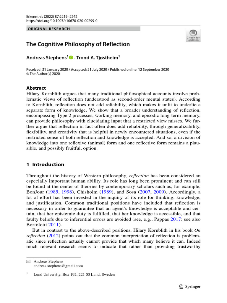 The Cognitive Philosophy of Reflection | PDF