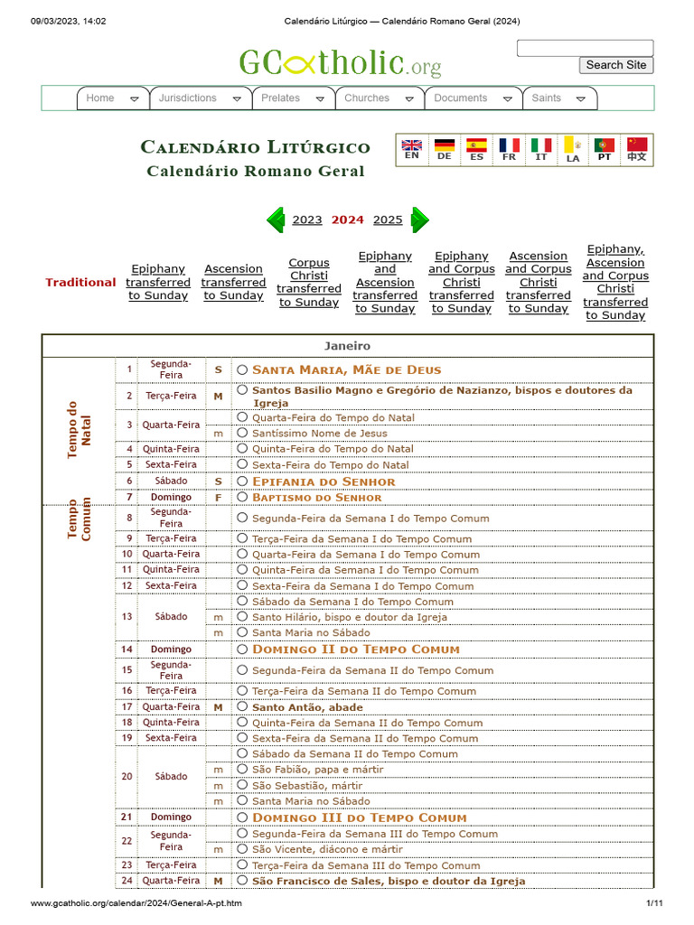Calendário Litúrgico — Calendário Romano Geral (2024) | PDF | Quaresma ...