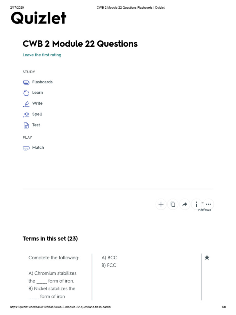 CWB 2 Module 22 Questions Flashcards - Quizlet - PDF (CWB 2) | PDF | Materials Science ...