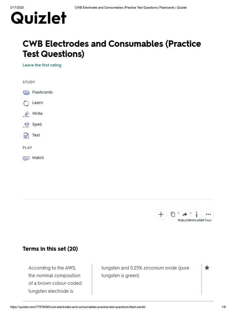 CWB Electrodes and Consumables (Practice Test Questions) Flashcards ...