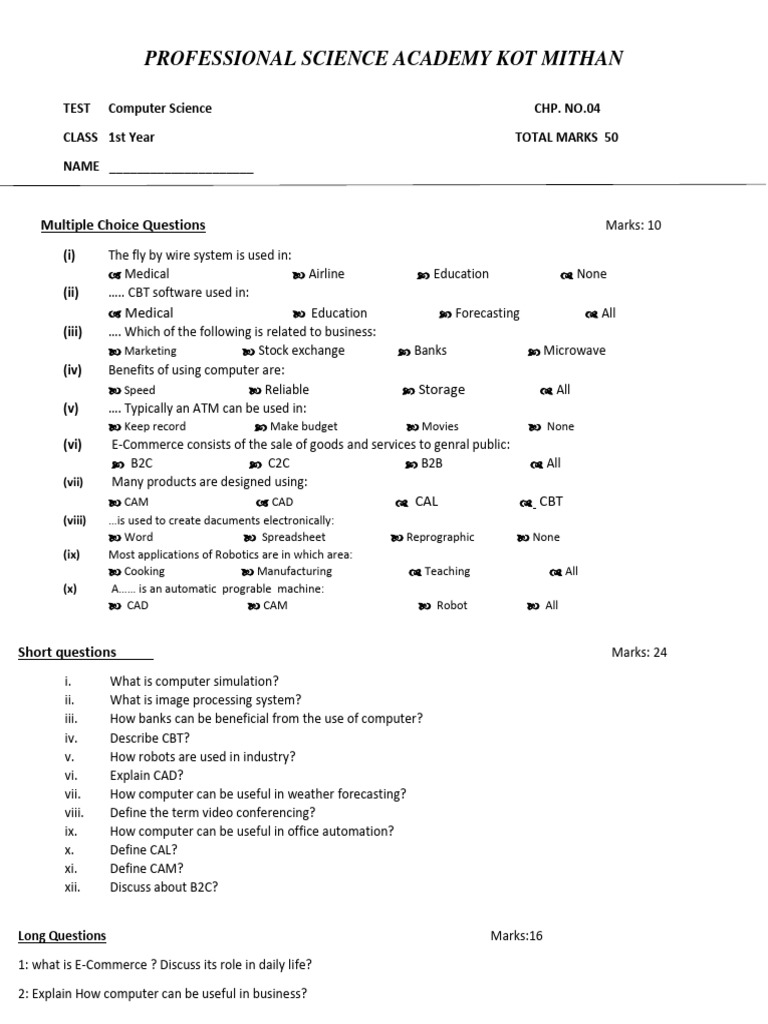 6 Test 1st Year Chap 4 Complete | PDF