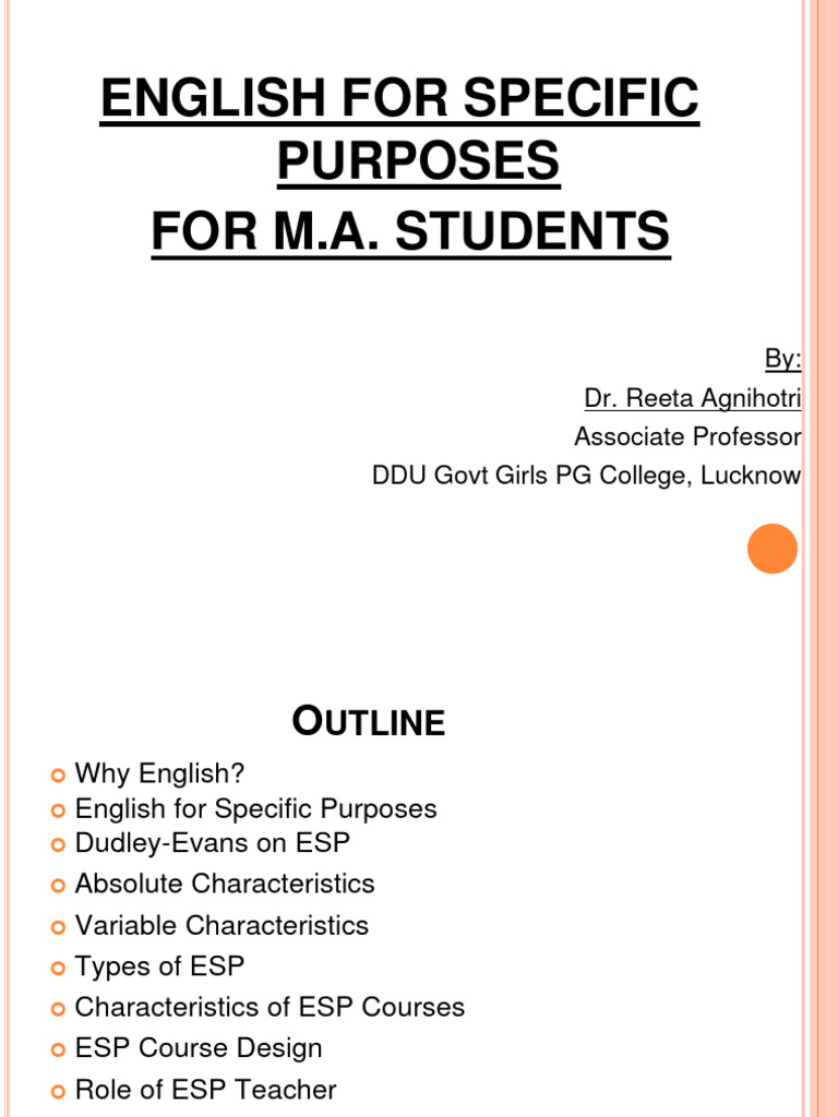 MA Dr. Reeta Agnihotri English For Specific Purpose | PDF | Learning ...