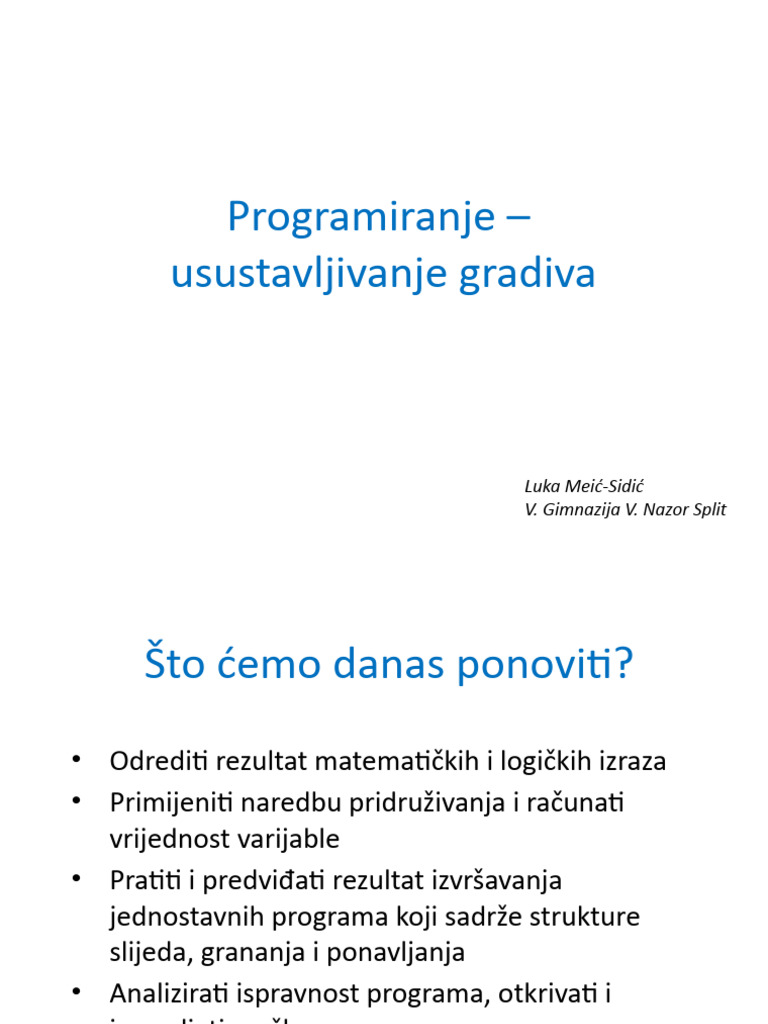 Ponavljanje - PROGRAMIRANJE | PDF